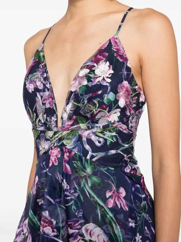 Marchesa Floral Print Chiffon Gown