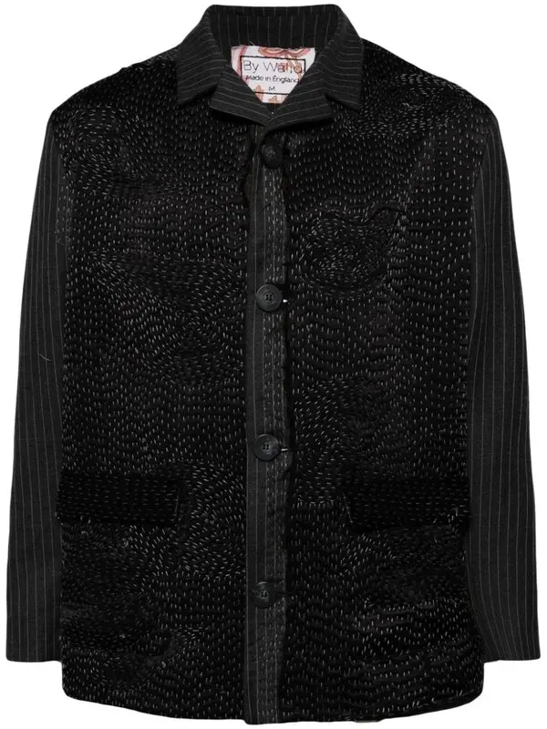 By Walid Embroidered Pinstripe Shirt Jacket
