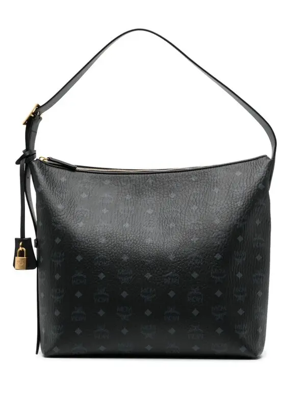 Mcm Large Aren Visetos-print Shoulder Bag - Black