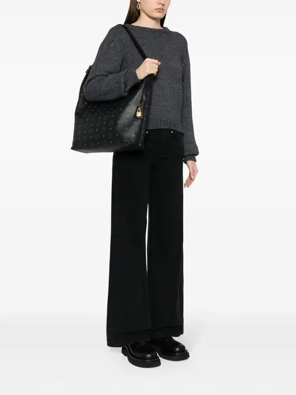 Mcm Large Aren Visetos-print Shoulder Bag - Black