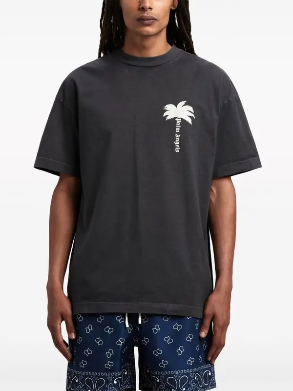 Palm Angels Palm Tree-print Cotton T-shirt - Grey