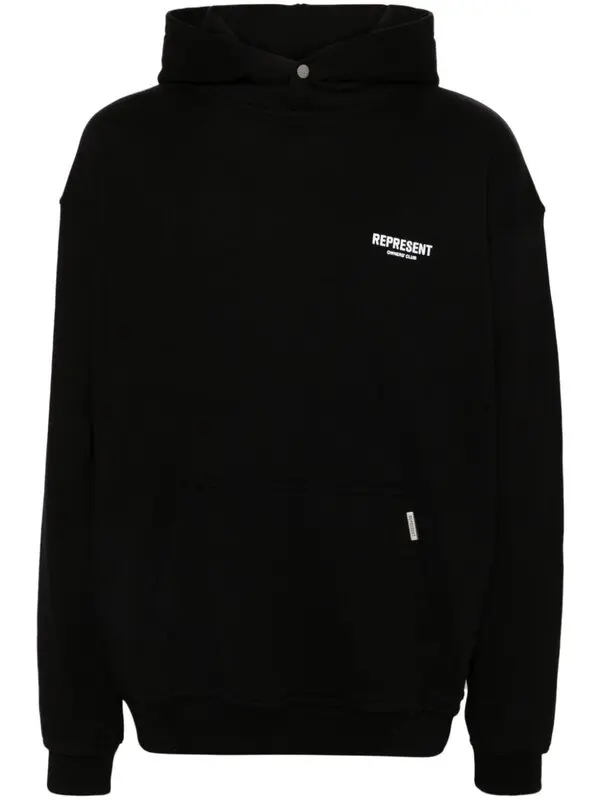 REPRESENT Logo-print Cotton Hoodie - Black