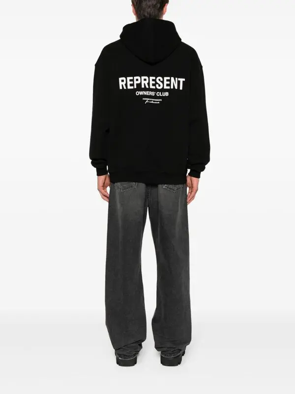 REPRESENT Logo-print Cotton Hoodie - Black