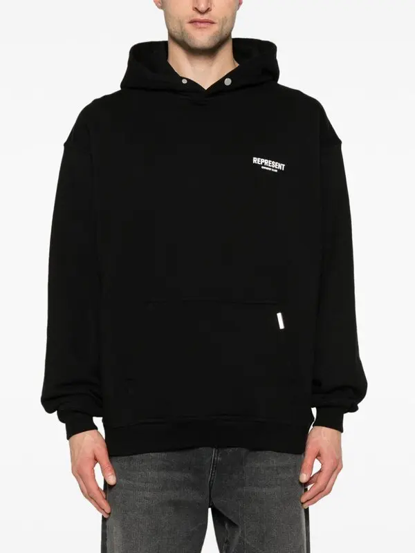 REPRESENT Logo-print Cotton Hoodie - Black