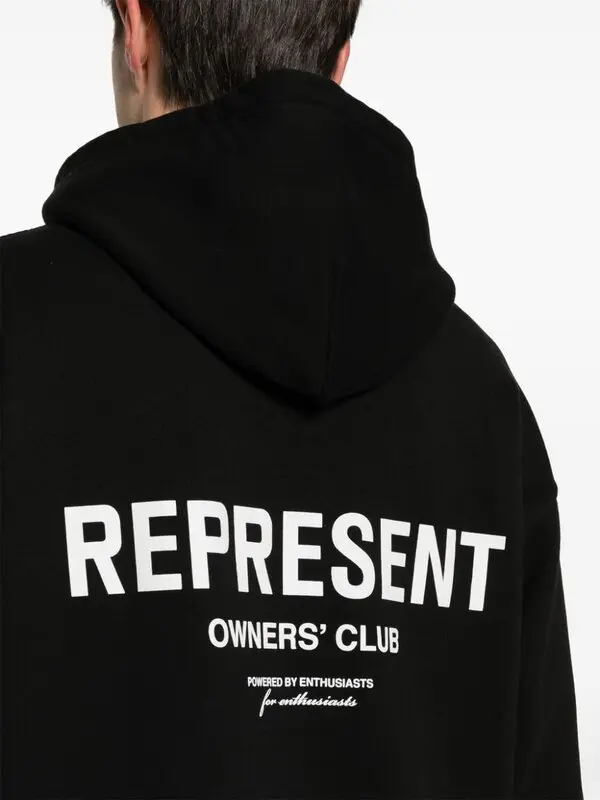 REPRESENT Logo-print Cotton Hoodie - Black