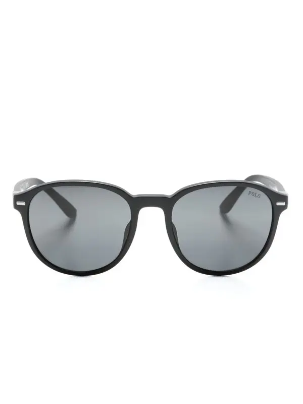 Polo Ralph Lauren Round-frame Logo-engraved Sunglasses - Black