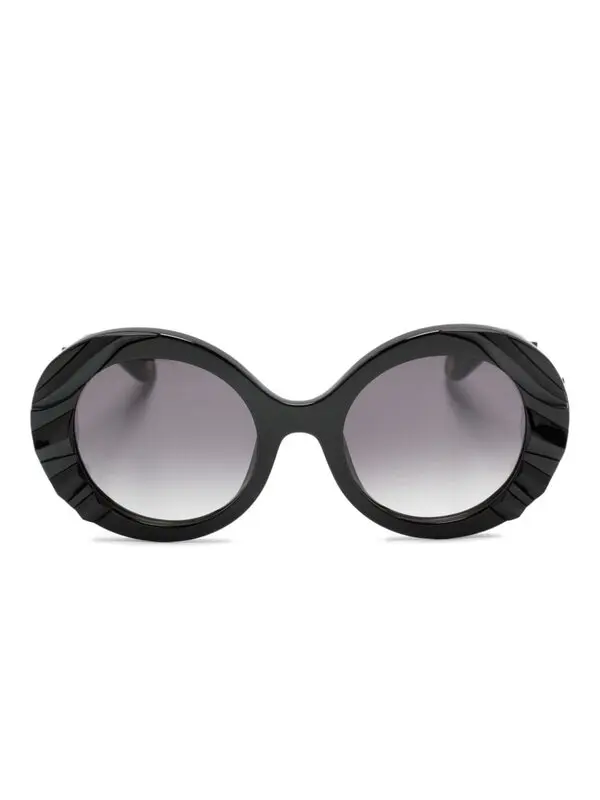 Roberto Cavalli Logo-print Round-frame Sunglasses - Black