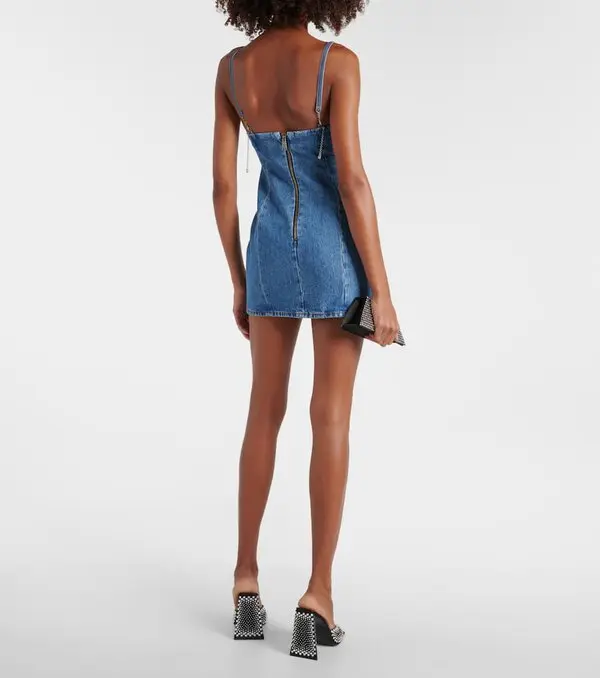 AREA Crystal-embellished Denim Mini Dress - Blue