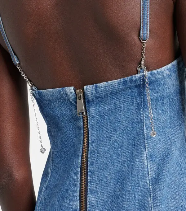 AREA Crystal-embellished Denim Mini Dress