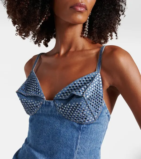 knee length dresses for ladies CRYSTAL-EMBELLISHED DENIM MINI DRESS IN BLUE DRESSES NEW IN NEW LOOK SUMMER  DRESSES – sis label main image 1