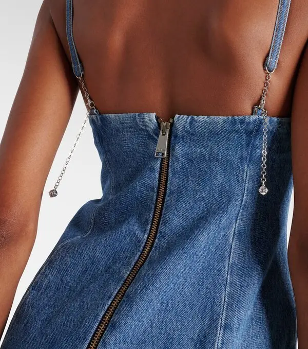 AREA Crystal-embellished Denim Mini Dress - Blue