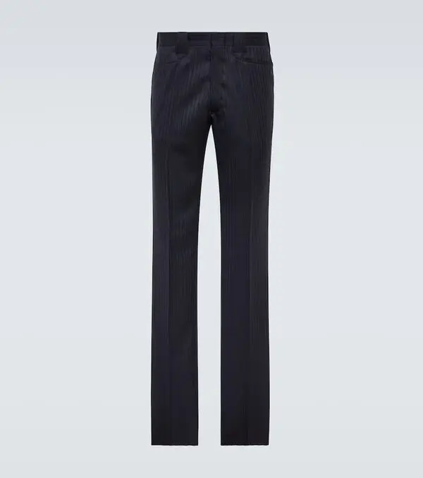 MAISON MARGIELA Herringbone Wool Straight Leg Trousers - Blue