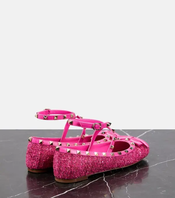 Valentino Garavani Rockstud Bouclé Ballet Flats - Pink