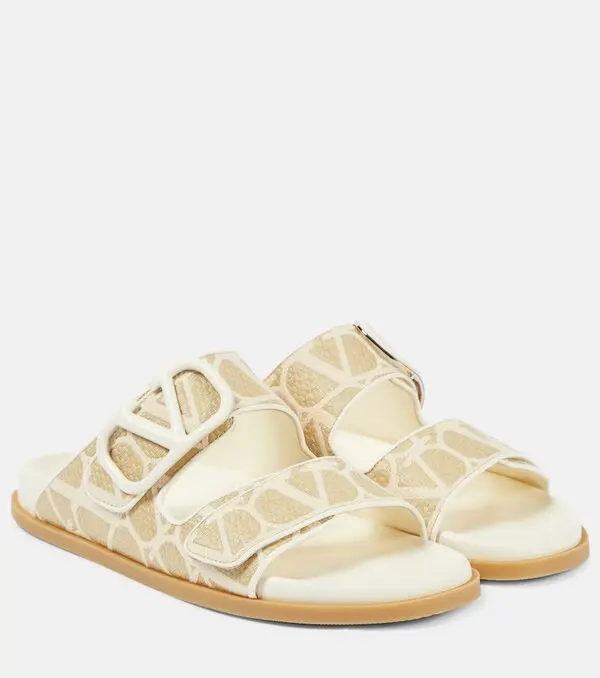 Valentino Garavani Vlogo Signature Raffia Slides - Beige