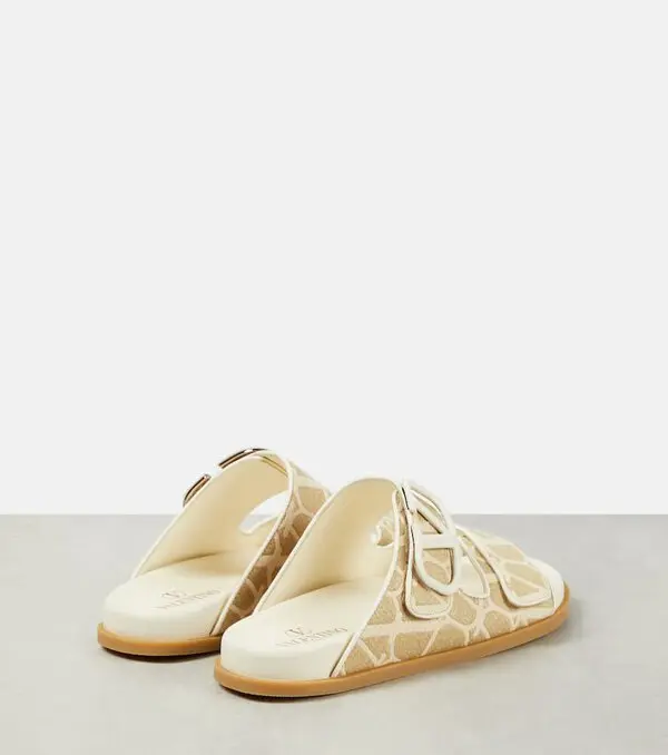 Valentino Garavani Vlogo Signature Raffia Slides - Beige