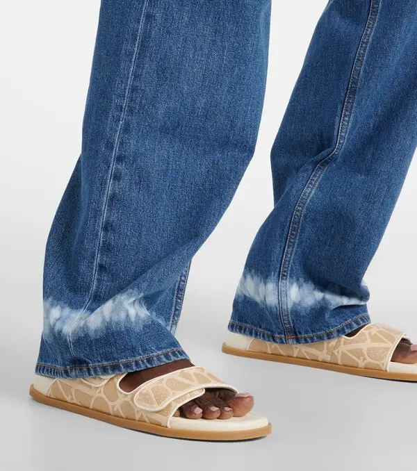 Valentino Garavani Vlogo Signature Raffia Slides - Beige