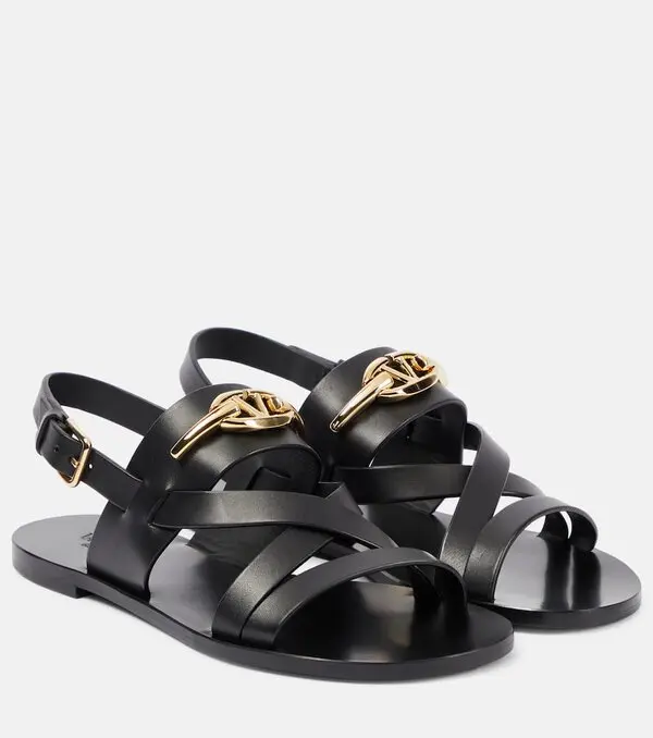 Valentino Garavani Vlogo Signature Leather Sandals - Black