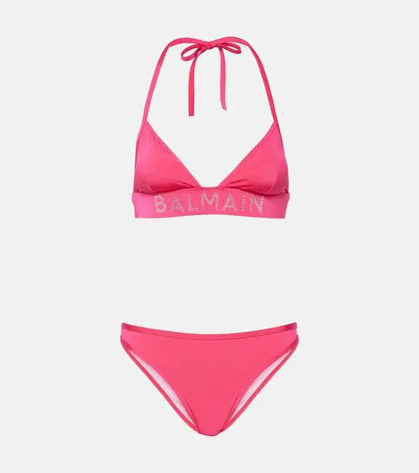 Balmain Logo Crystal-embellished Bikini - Pink