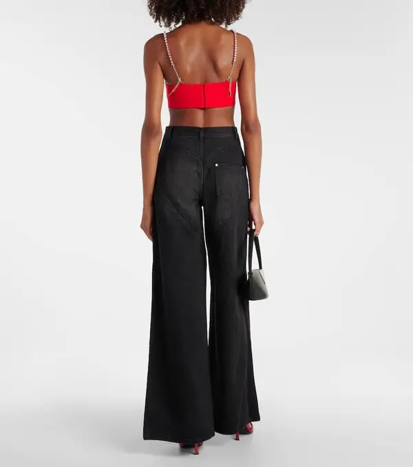 AREA Crystal-embellished Wide-leg Jeans - Black