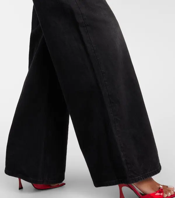 AREA Crystal-embellished Wide-leg Jeans - Black