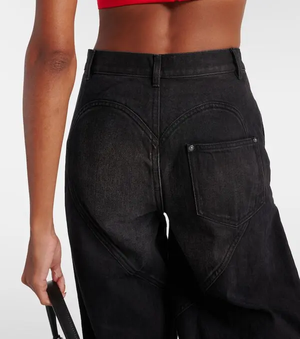 AREA Crystal-embellished Wide-leg Jeans - Black