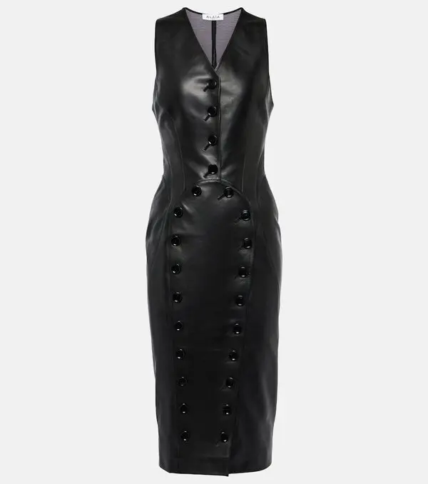 Alaïa Leather Midi Dress - Black