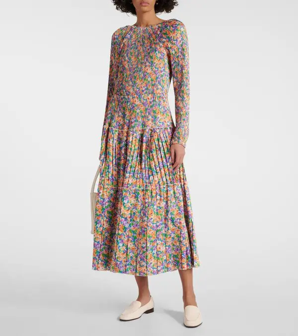 Plan C Floral Pleated Midi Dress