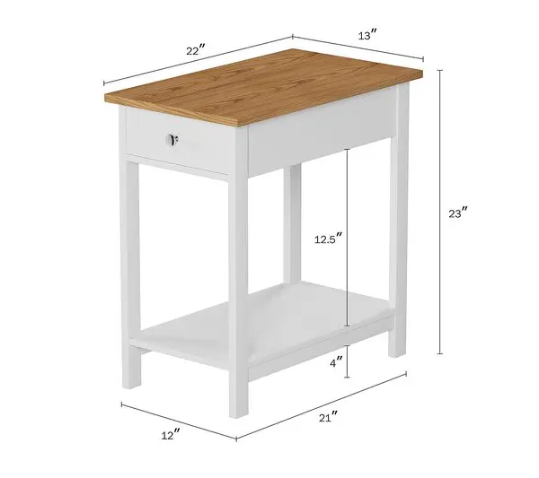 LAVISH HOME Small Side Table With Drawer Nights Tand With Shelf