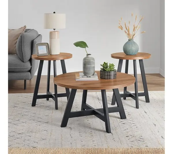 LAVISH HOME 3-pc Round Industrial Coffee Table Side Tables - One-color