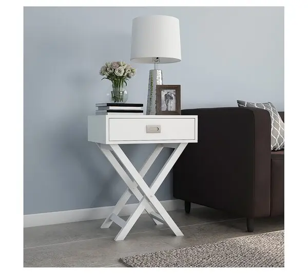 LAVISH HOME End Table With Drawer Modern X-legdesign - One-color
