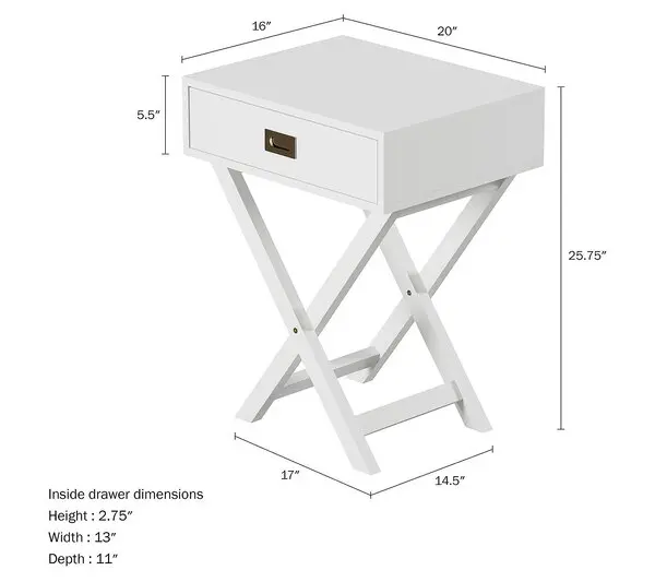 LAVISH HOME End Table With Drawer Modern X-legdesign
