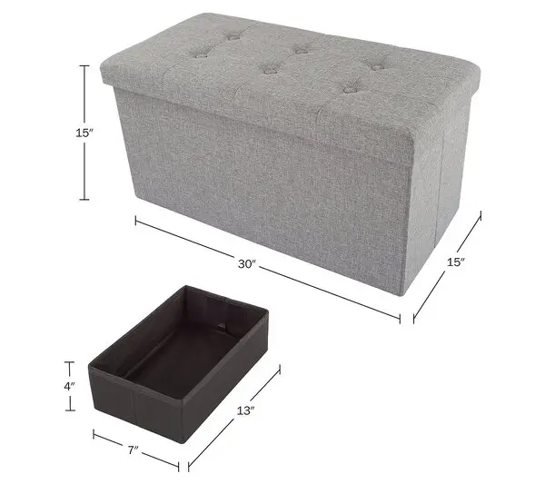 LAVISH HOME 2 Set 30' Folding Storage Ottoman W /removable Bin