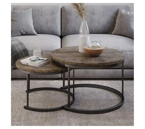 LAVISH HOME 2-piece Nesting Round Coffee Table Et