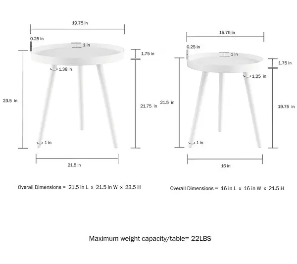LAVISH HOME 2 End Tables Round Nesting Side Acc Nt Tables