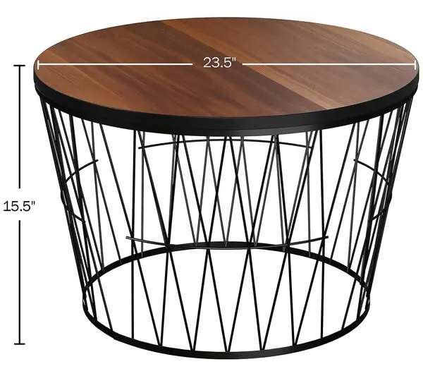 LAVISH HOME Round Coffee Table Geometric Base Accent Table