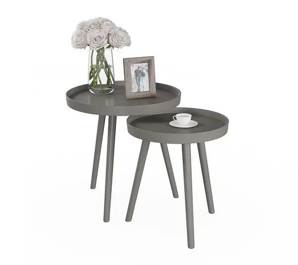 LAVISH HOME 2 Nesting End Tables Round Mid-cent Ury Modern