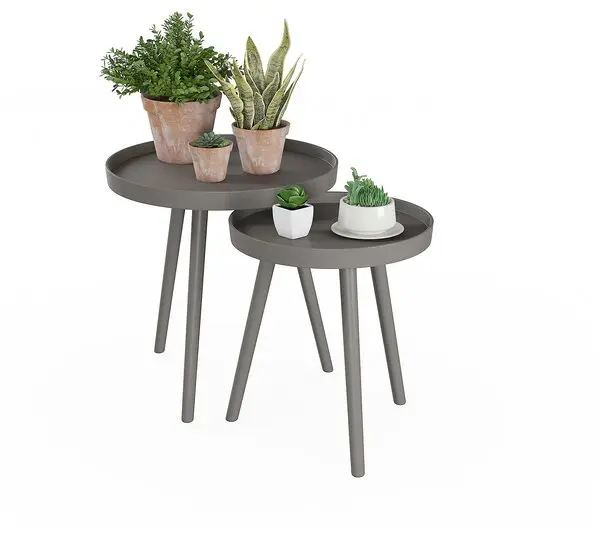 LAVISH HOME 2 Nesting End Tables Round Mid-cent Ury Modern