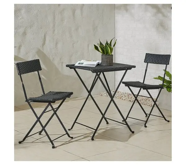 LAVISH HOME Folding Patio Bistro 3-piece Rattan And Steel Cafe - One-color