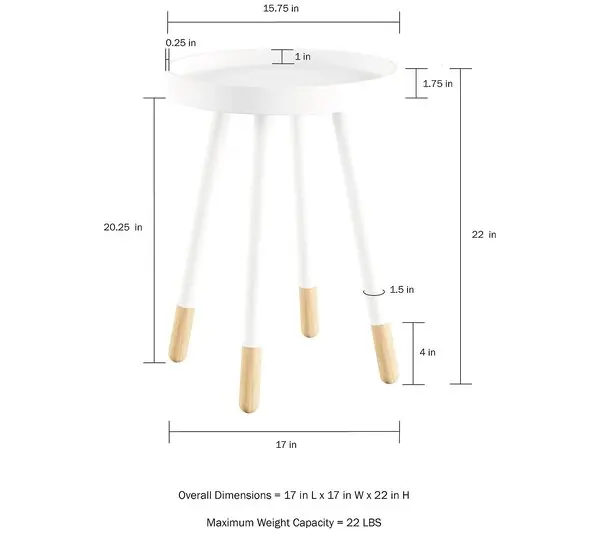 LAVISH HOME Round End Table 2-tone Mid-century Ccent Table