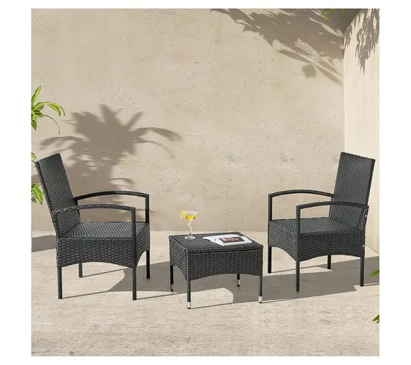LAVISH HOME Patio Furniture 3-piece Rattan Seat Ing Combo - One-color