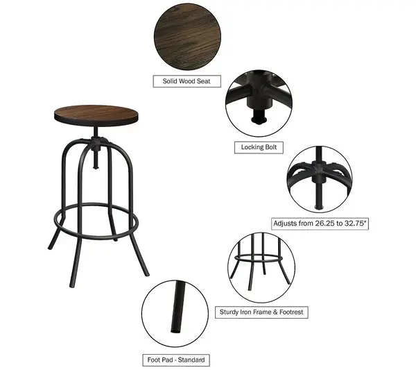 LAVISH HOME Swivel Bar Stool Adjustable Backles S Stool