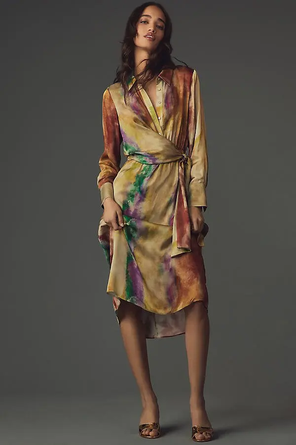 Anthropologie Long-Sleeve Tie-Front Midi Shirt Dress In Multicolor - 37%  Off | Editorialist