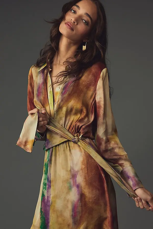 Anthropologie Long-Sleeve Tie-Front Midi Shirt Dress In Multicolor - 37%  Off | Editorialist