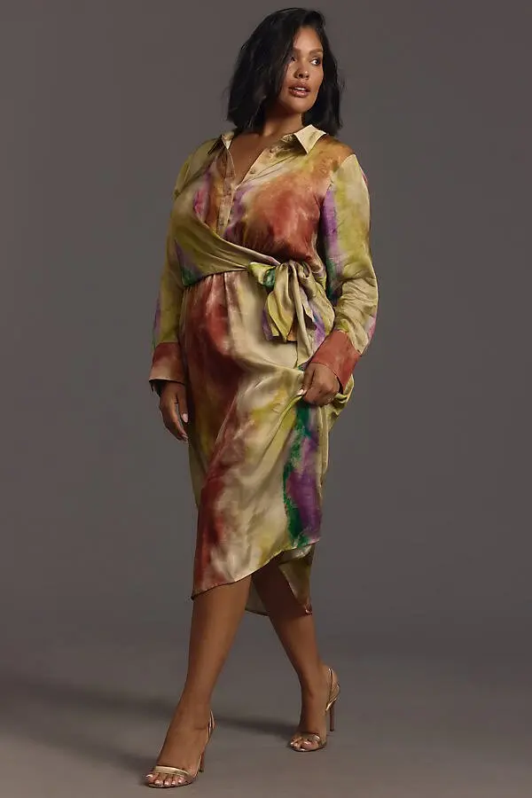by anthropologie long-sleeve tie-front midi shirt dress By Anthropologie Long-Sleeve Tie-Front Midi Shirt Dress