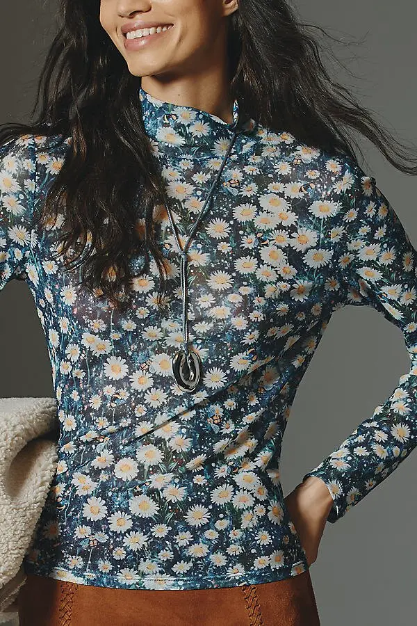 Anthropologie Mesh Turtleneck Top