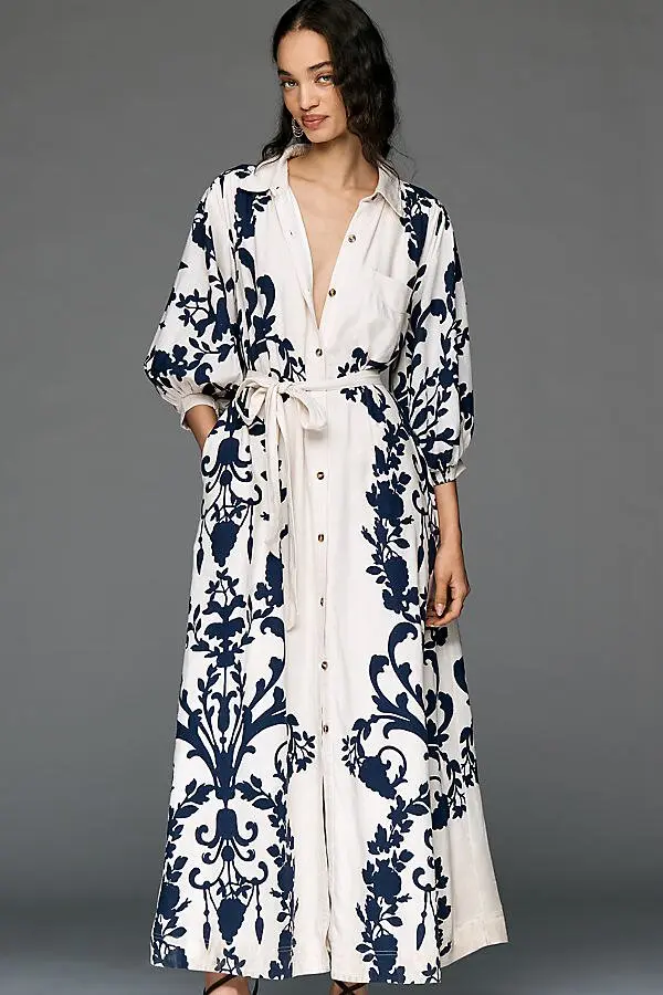 Maeve The Mona Linen Shirt Dress - Navy