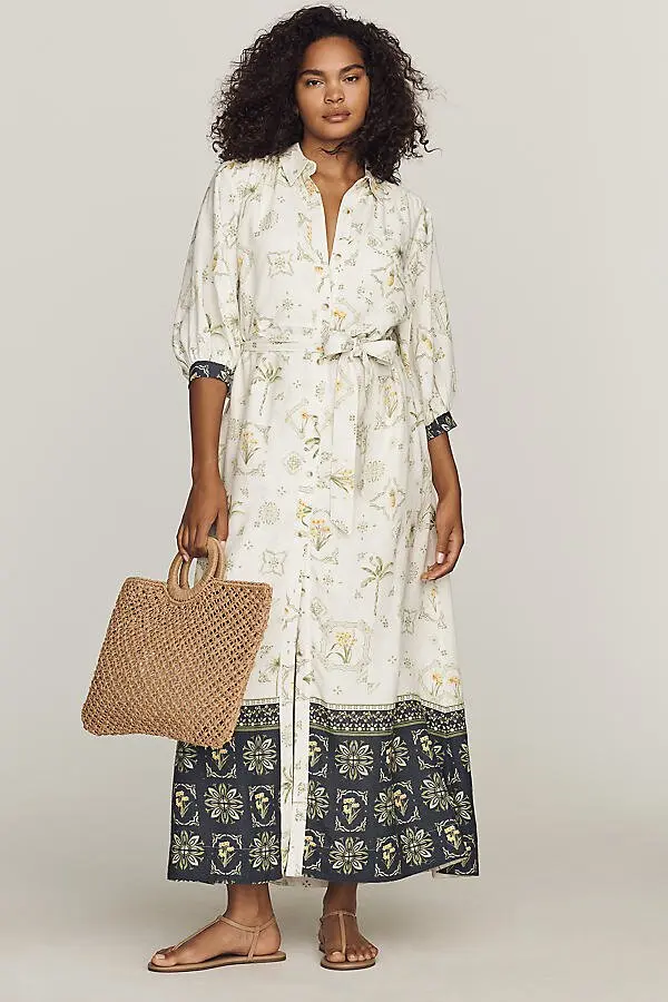 Maeve The Mona Linen Shirt Dress - Neutral Pattern