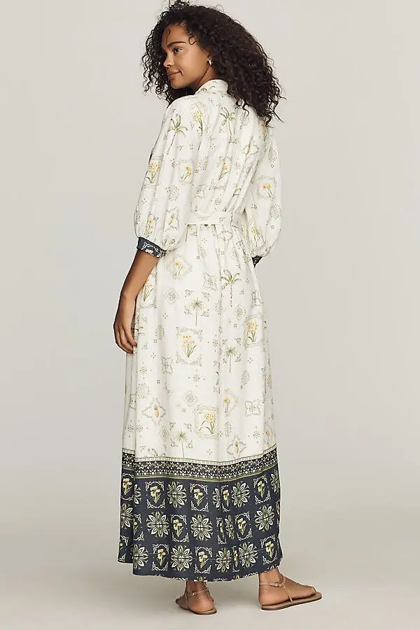 Maeve Mona Linen Maxi Shirtdress - Neutral Pattern