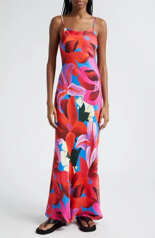 strapless open back dress FARM Rio Tiered Maxi Dress Pink Cocoa Forest Print Cotton Size Extra S –  Celebrity Owned main image 1