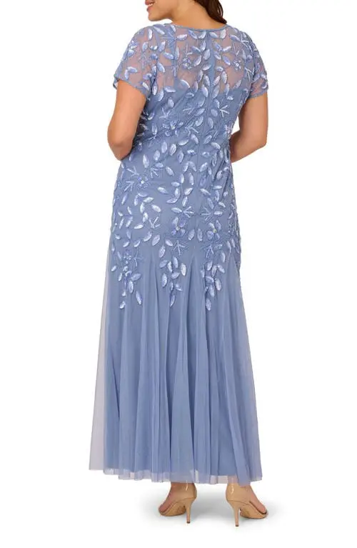 Adrianna Papell Beaded Floral Godet Gown - French Blue | Editorialist